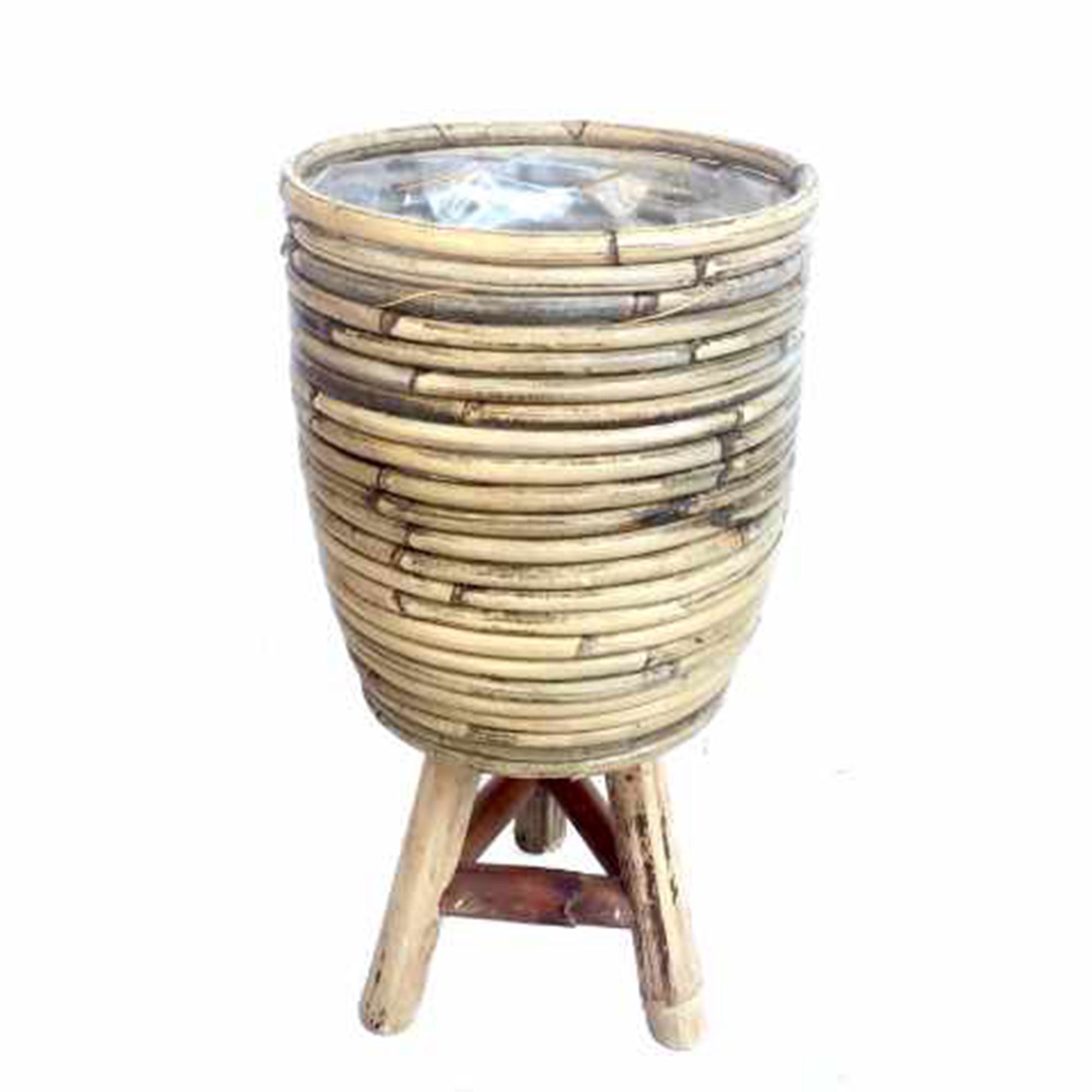 Buy Rattan flower pot on legs round grey - Indoor and outdoor pot ...